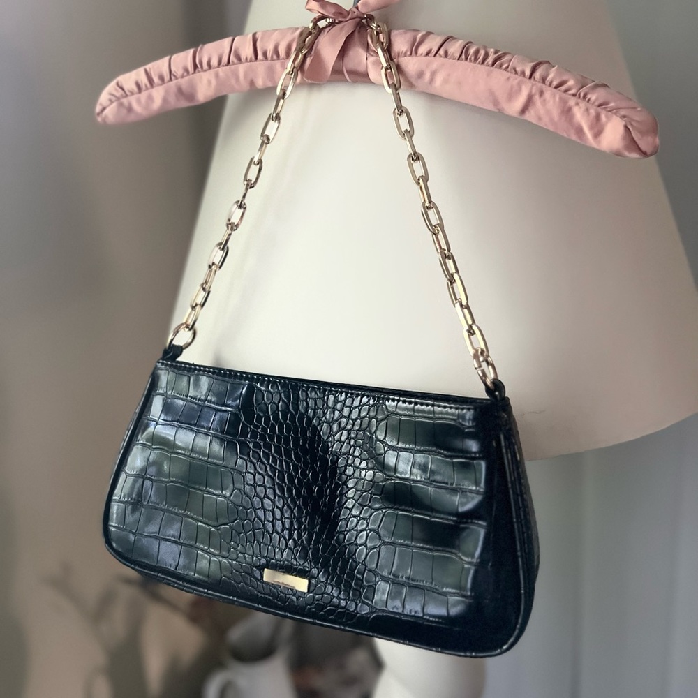 Vintage Aldo Black Snake Skin Gold Chain Purse - Gem